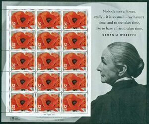 usps georgia o'keeffe, red poppy, 1927 (sheet of 15) 32 cent postage stamps scott catalogue #3069