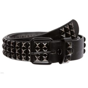 snap on oil tanned three row punk rock star distressed black studded full grain cowhide leather belt, black | 36