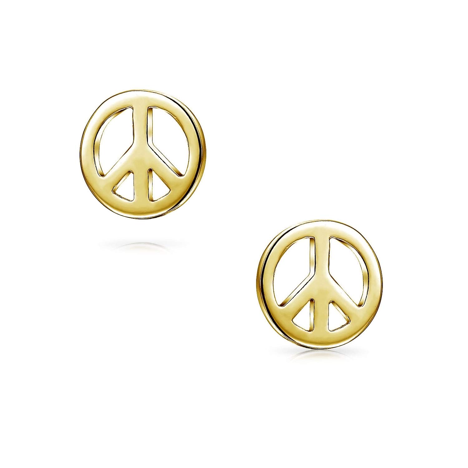 Dainty Tiny Small Round World Peace Sign Symbol Stud Earrings For Women For Teen 14K Gold Plated .925 Sterling Silver