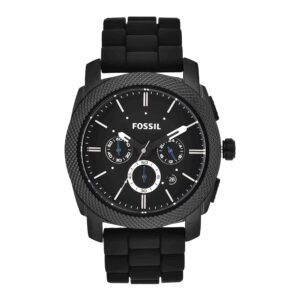 fossil men's machine quartz stainless steel and silicone chronograph watch, color: black (model: fs4487)