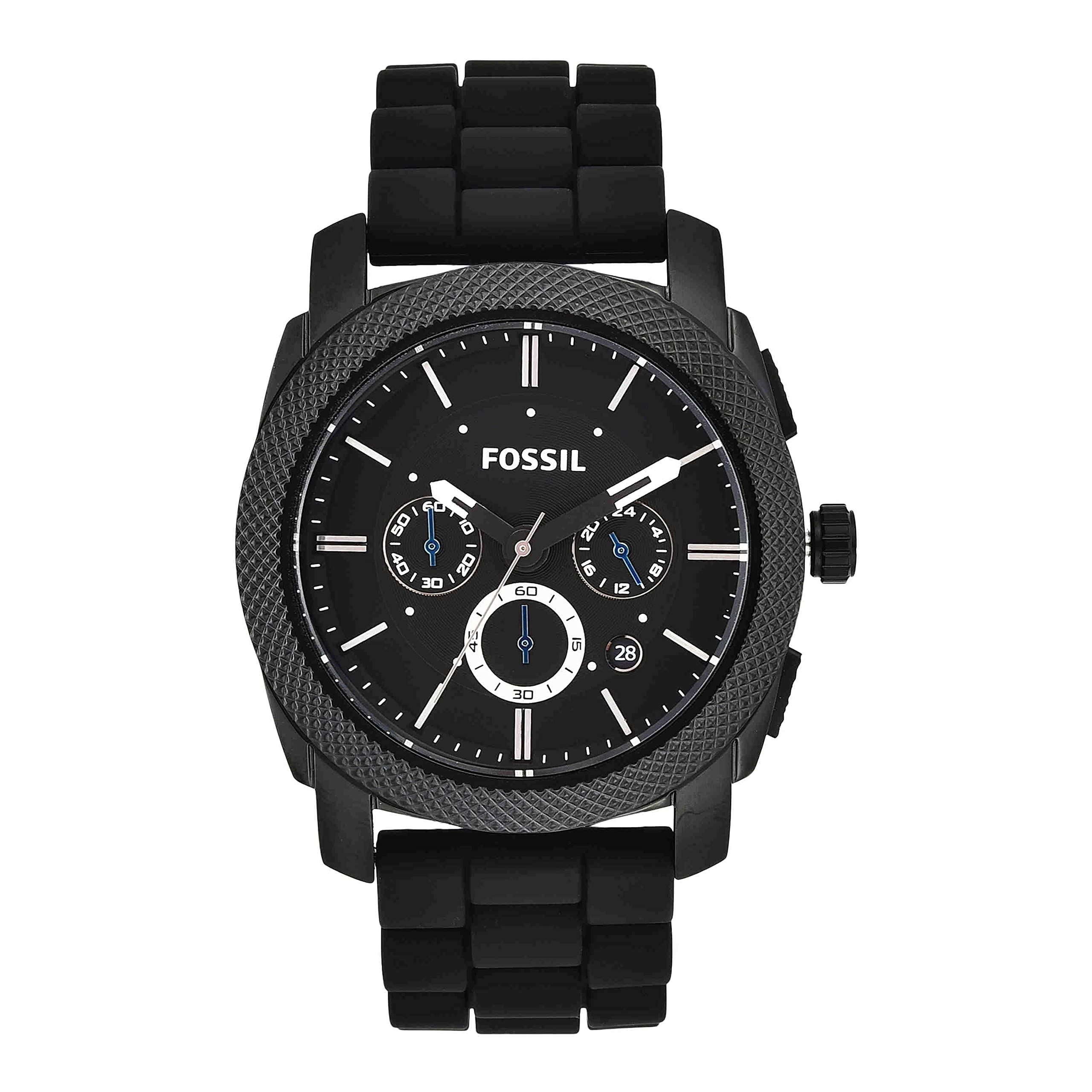 Fossil Men's Machine Quartz Stainless Steel and Silicone Chronograph Watch, Color: Black (Model: FS4487)