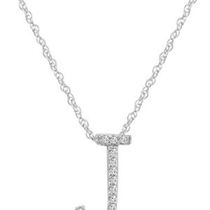 Amanda Rose Collection 14K White Gold Diamond J Initial Pendant, 16" Necklace