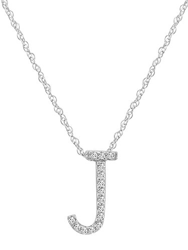 Amanda Rose Collection 14K White Gold Diamond J Initial Pendant, 16" Necklace