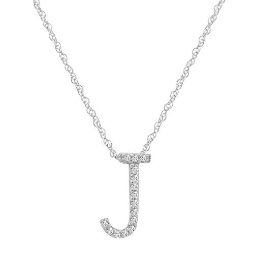 Amanda Rose Collection 14K White Gold Diamond J Initial Pendant, 16" Necklace