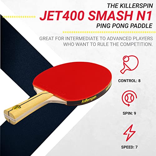 Killerspin Jet400 Smash N2 Ping Pong Paddle, Table Tennis Racket, Table Tennis Equipment for Intermediates/Advanced, Table Tennis Paddle with 5-Ply Wood Blade, Black/Red