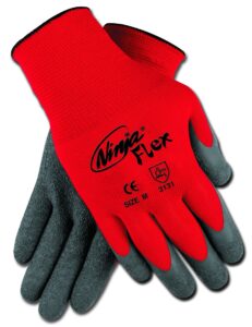 safety works cn9680l gloves, 15 gauge red nylon shell with gray latex coating, large