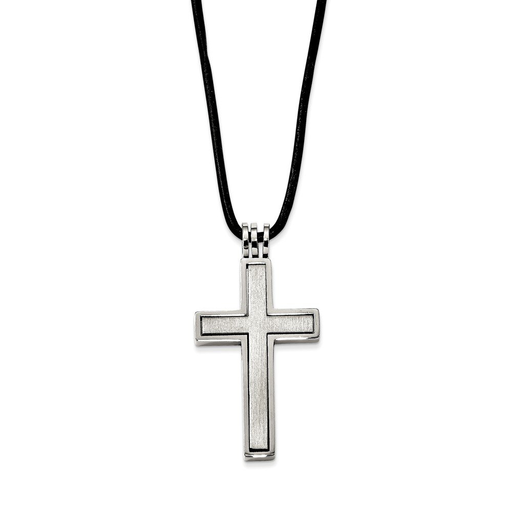 The Black Bow Stainless Steel and 2 Piece Leather Cord Cross Necklace