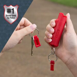 SABRE RED Pepper Spray Keychain with Quick Release for Easy Access – Max Police Strength OC Spray, Finger Grip for Accurate Aim, 10-Foot (3M) Range, 25 Bursts (5x Other Brands) – Practice Spray Option