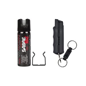 sabre red home and away protection kit, includes one pepper gel containing 17 bursts, has a 17-foot (5-meter) range and includes a wall mount, pepper spray has 25 bursts and a 10-foot (3-meter) range