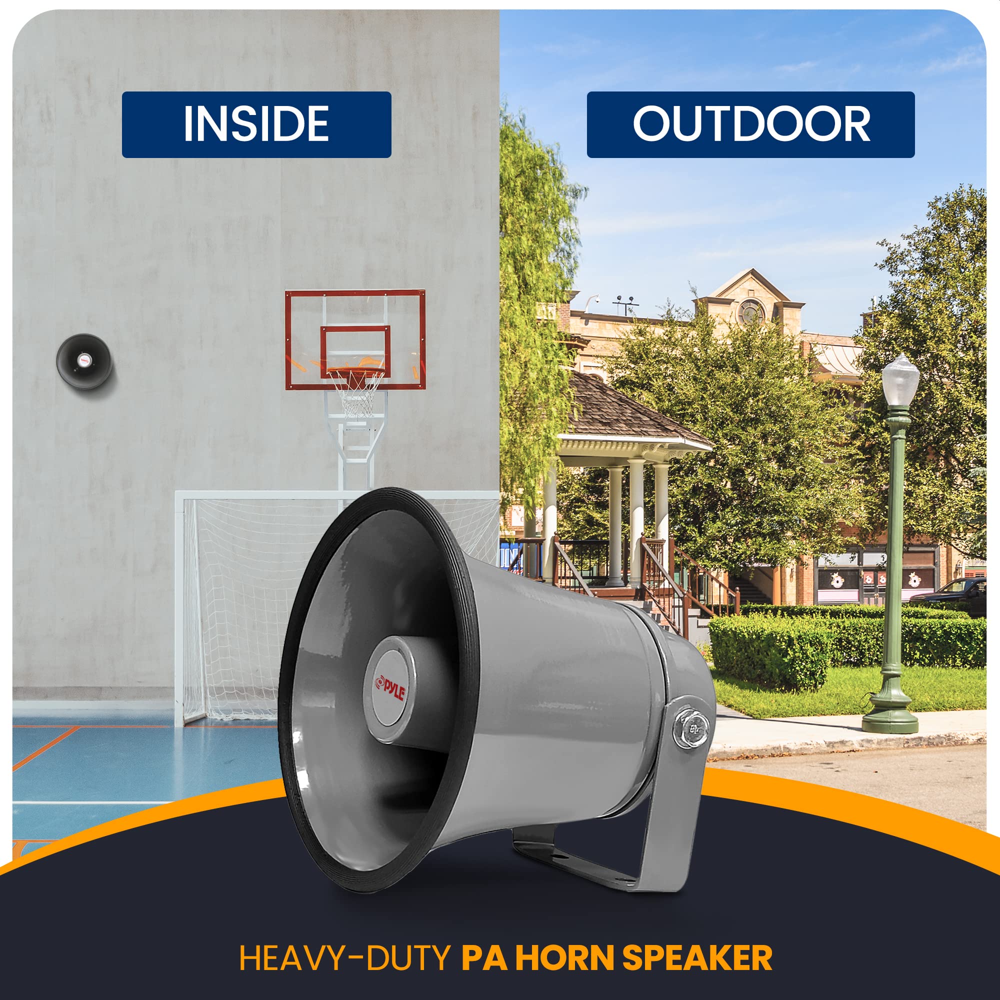 Pyle Indoor / Outdoor PA Horn Speaker - 8.1” Portable PA Speaker with 8 Ohms Impedance & 50 Watts Peak Power - Mounting Bracket & Hardware Included - Pyle PHSP8K,Grey