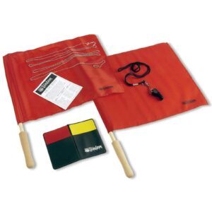 tandem sport officials' starter kit - professional referee kit with whistle, linesman flags, penalty cards, net setter chain - ref kit - volleyball official kit