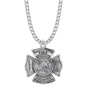 truefaithjewelry sterling silver st florian fire fighter shield medal patron saint pendant necklace, 1 inch