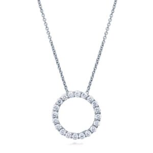 berricle sterling silver open circle cubic zirconia cz pendant necklace for women, rhodium plated