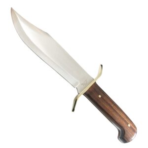 bear & son cutlery 14 3/4" fixed blade gold rush bowie knife, sandvik 12c27m stainless steel, cocobola wood handle, leather sheath (cb00)