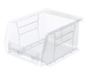 akro-mils 30210 akrobins plastic hanging stackable storage organizer bin, 5-inch x 4-inch x 3-inch, clear, 24-pack