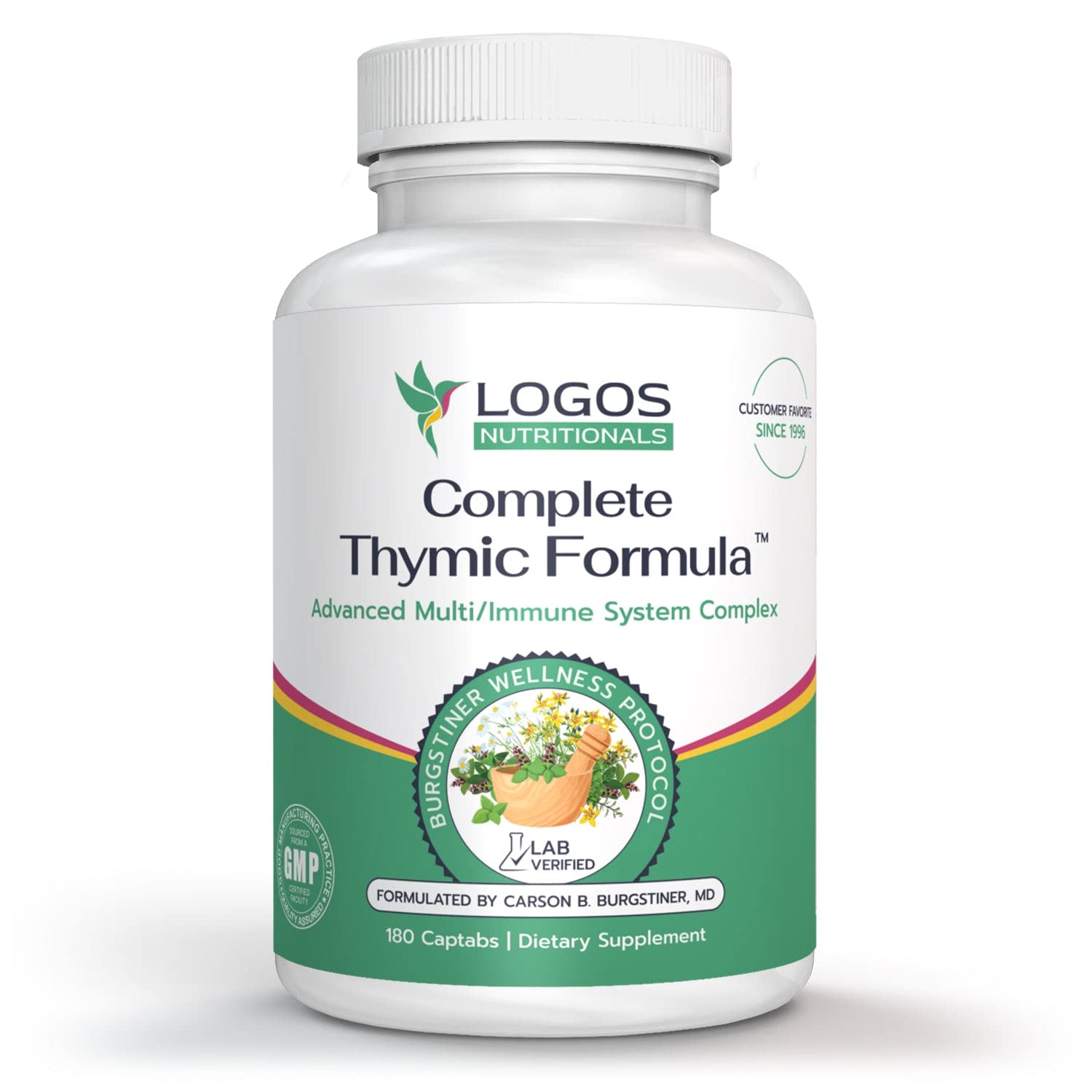 logos nutritionals Complete Thymic Formula™, Comprehensive Multivitamin & Multimineral with Thymus Glandular Extracts (180 Count (Pack of 1)