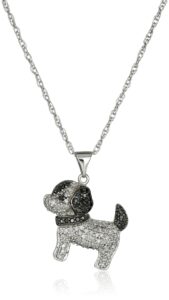 amazon essentials sterling silver white and black diamond puppy dog pendant necklace (1/2 cttw), 18", (previously amazon collection)