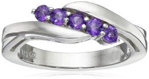 amazon essentials sterling silver genuine african amethyst five stone bypass ring, size 8, (previously amazon collection)