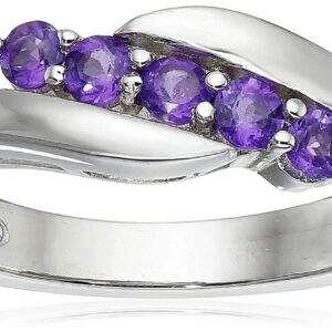 Amazon Essentials Sterling Silver Genuine African Amethyst Five Stone Bypass Ring, Size 8, (previously Amazon Collection)