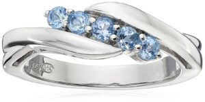 amazon essentials sterling silver genuine swiss blue topaz five stone bypass ring, size 6, (previously amazon collection)