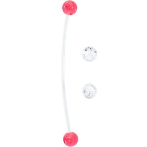 body candy pregnancy belly button ring clear and pink acrylic glitter pack