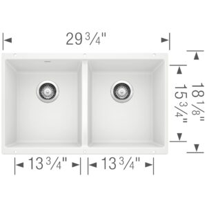 BLANCO 516320 Equal White Precis Silgranit 50/50 Double Bowl Undermount Kitchen Sink