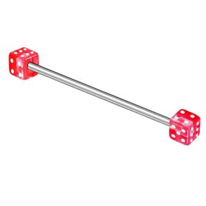 bodyjewelryonline industrial barbell with red acrylic dice 14 gauge - 1 1/4" inch