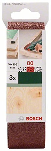 Bosch 2609256183 Abrasive Belts for Belt Sander 40 x 305 mm Grit Size 80 Set of 3