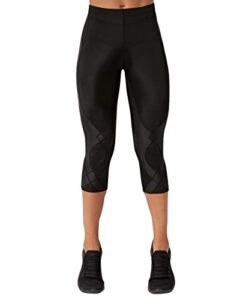 cw-x women's mid rise 3/4 capri stabilyx compression legging tights, black, small