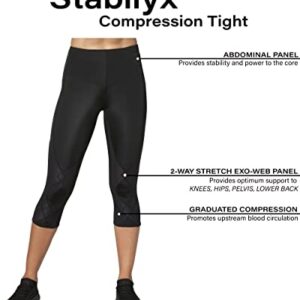 CW-X Women's Mid Rise 3/4 Capri Stabilyx Compression Legging Tights, Black, Small