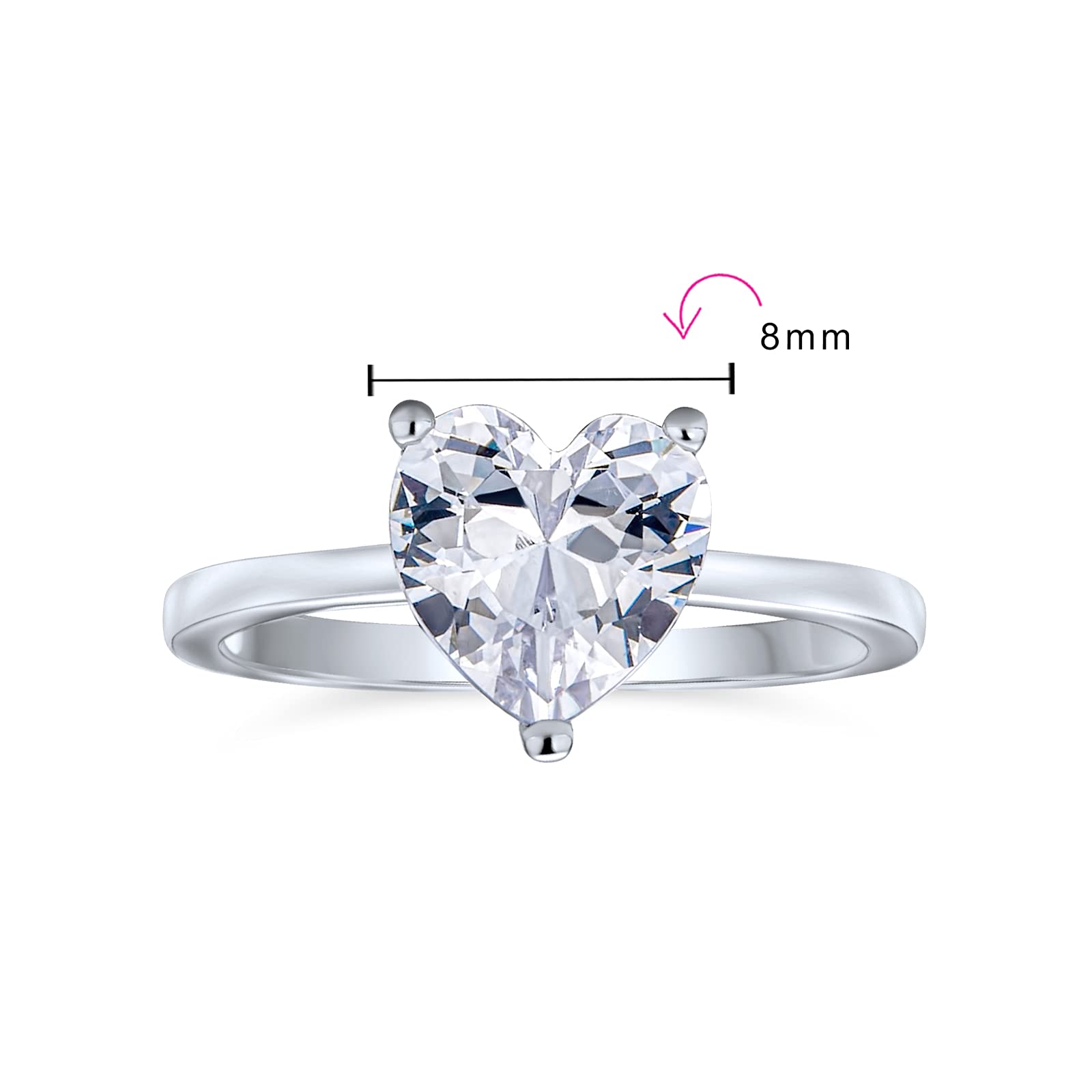 Bling Jewelry 925 Sterling Silver Heart Shaped CZ Solitaire Engagement Ring 2ct - Size 7