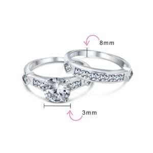 Bling Jewelry Sterling Silver 2-ct Round CZ Chips Engagement Wedding Ring Set - Size 8