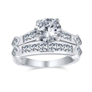 bling jewelry sterling silver 2-ct round cz chips engagement wedding ring set - size 8