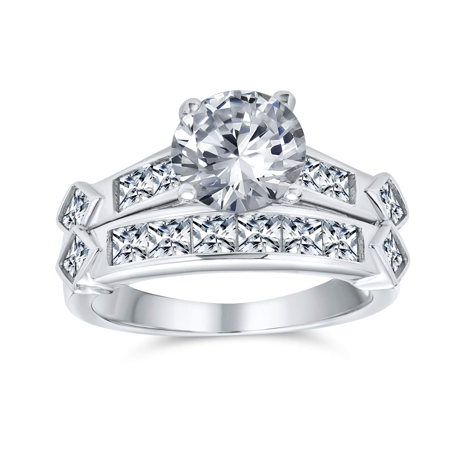 Bling Jewelry Sterling Silver 2-ct Round CZ Chips Engagement Wedding Ring Set - Size 8