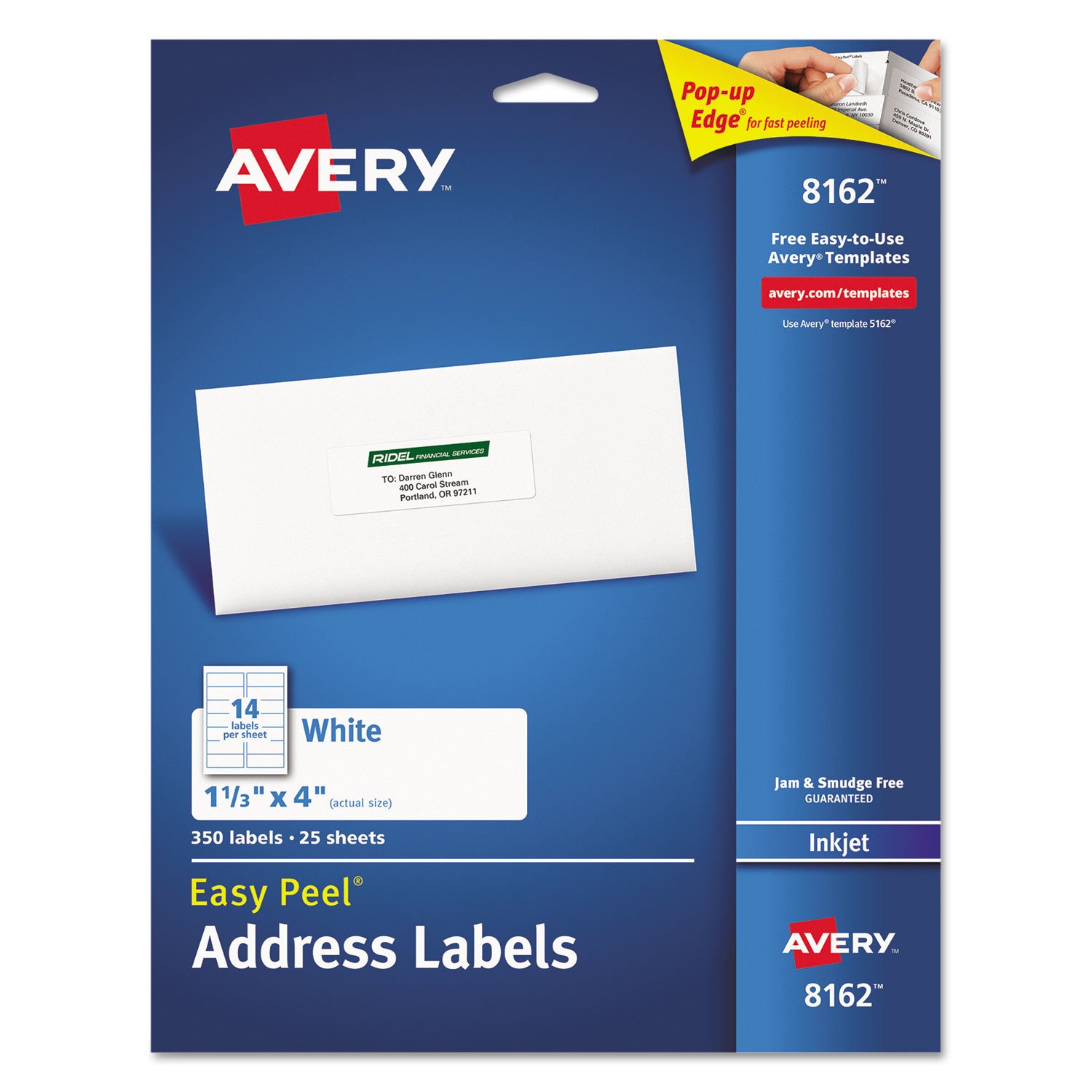 Averyamp;reg; Easy Peel Address Labels for Inkjet Printer, 1-1/3 x 4, White, 350/Pack