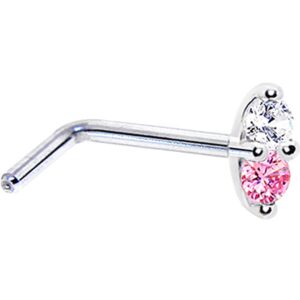 body candy solid 14k white gold clear pink 1.5mm cz marquise l shaped nose stud ring 18 gauge 1/4"