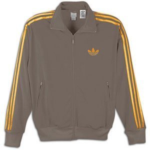 adidas firebird men`s track jacket - mid. cinder/pure yellow (small)