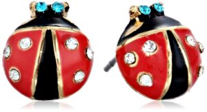 betsey johnson red & black ladybug stud earrings