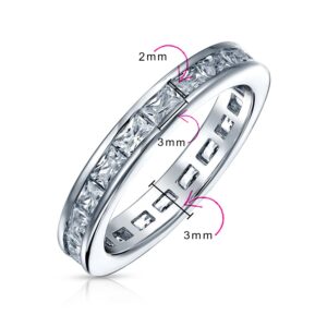 Bling Jewelry Simple Cubic Zirconia Channel Princess Cut CZ Stackable Wedding Band Eternity Ring For Women .925 Sterling Silver 2MM