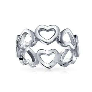 BFF Friendship Alternating Romantic Open Heart Eternity Band Promise Ring For Women Teen Girlfriend .925 Sterling Silver