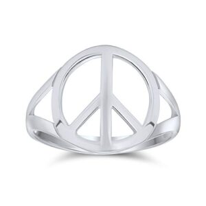 bling jewelry open symbol world peace sign ring for teen for women .925 sterling silver spilt shank band