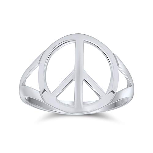 Bling Jewelry Open Symbol World Peace Sign Ring For Teen For Women .925 Sterling Silver Spilt Shank Band