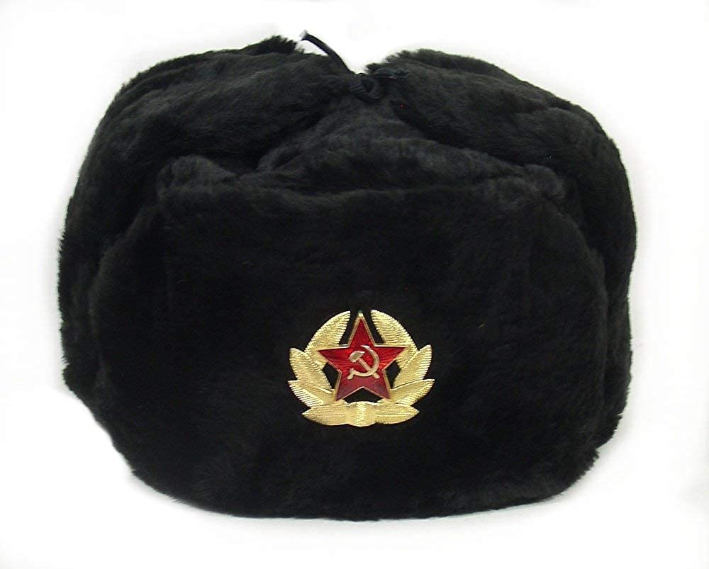 Hat Russian Soviet Army Black KGB * Fur Military Cossack Ushanka * Size L