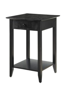 convenience concepts american heritage end table with drawer and shelf, black