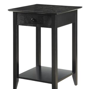 Convenience Concepts American Heritage End Table with Drawer and Shelf, Black