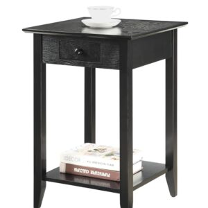 Convenience Concepts American Heritage End Table with Drawer and Shelf, Black