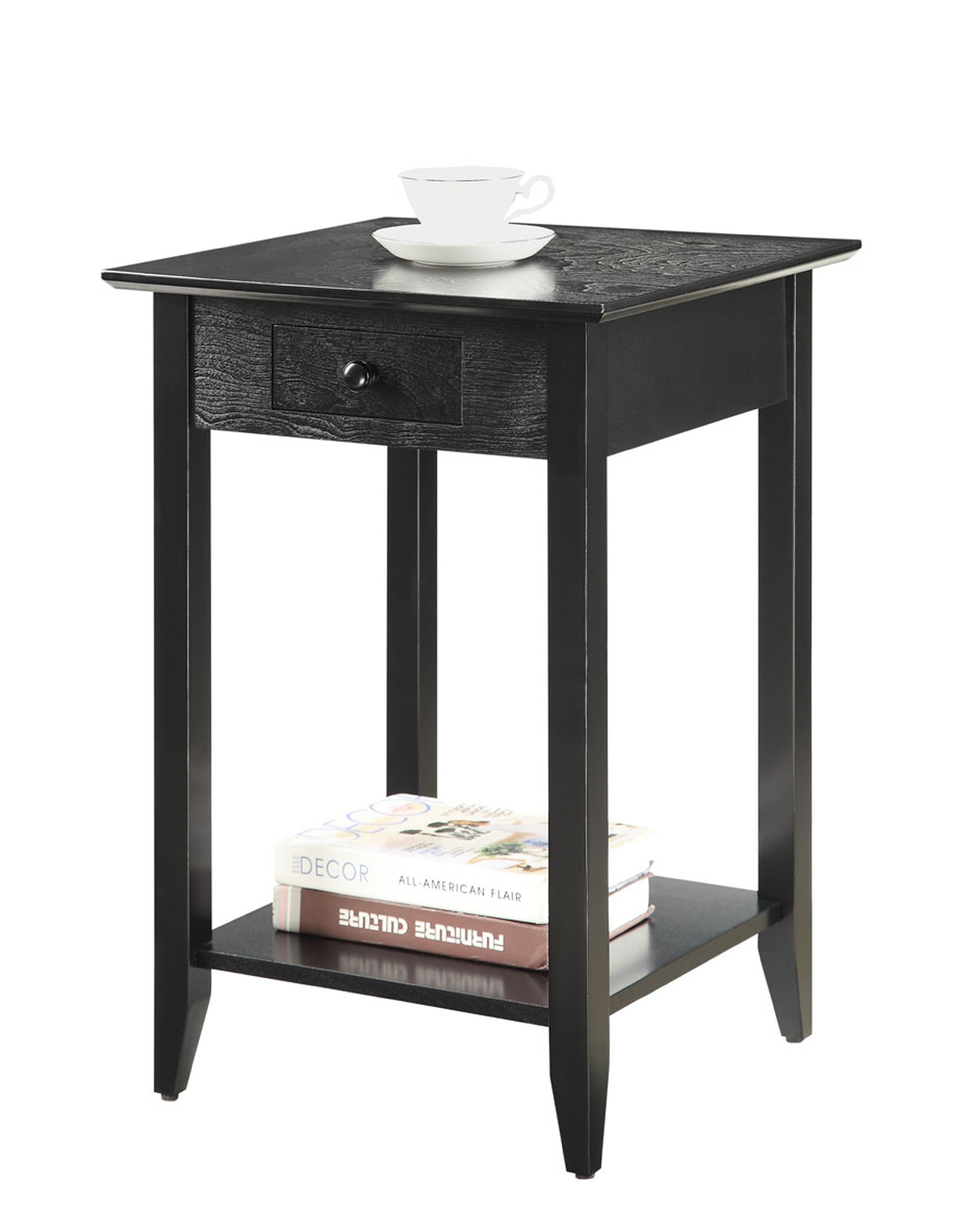 Convenience Concepts American Heritage End Table with Drawer and Shelf, Black