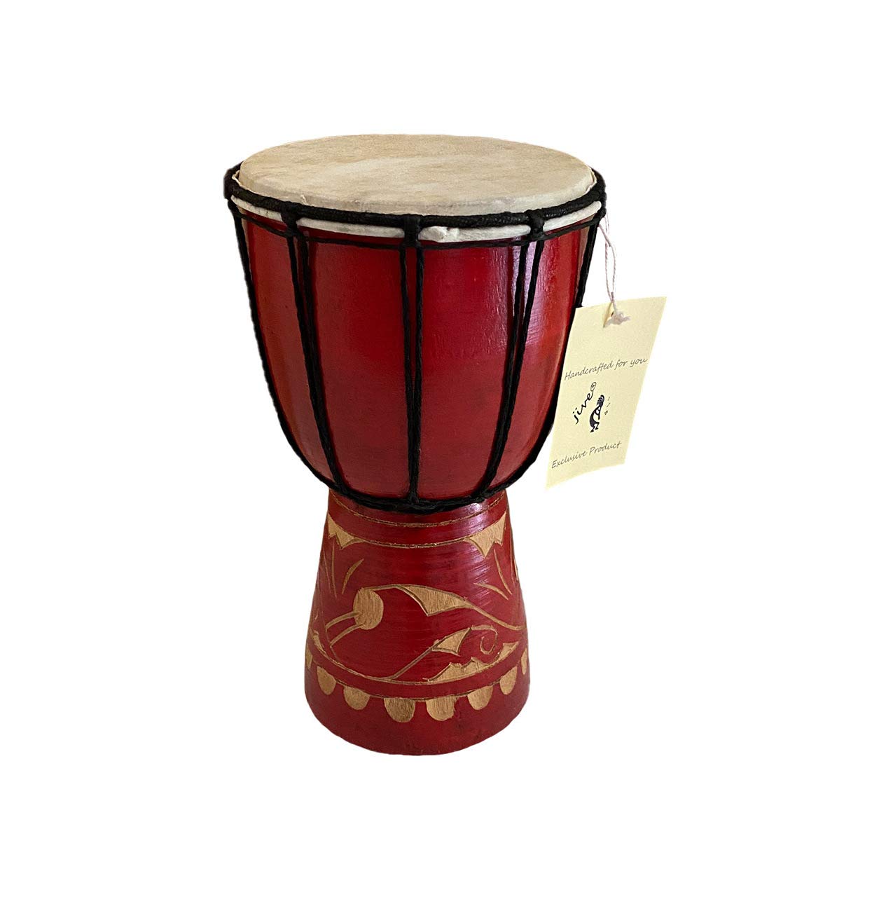 JIVE BRAND Djembe Drum Bongo Congo African Mahogany Wood Drum With Heavy Base Goat Skin Drum Head Hand Carved Professional Quality - 9" High - NOT MADE IN CHINA