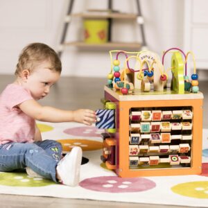 b. toys - zany zoo - wooden activity cube - educational toys - wooden toys for toddlers, kids - 1 year +