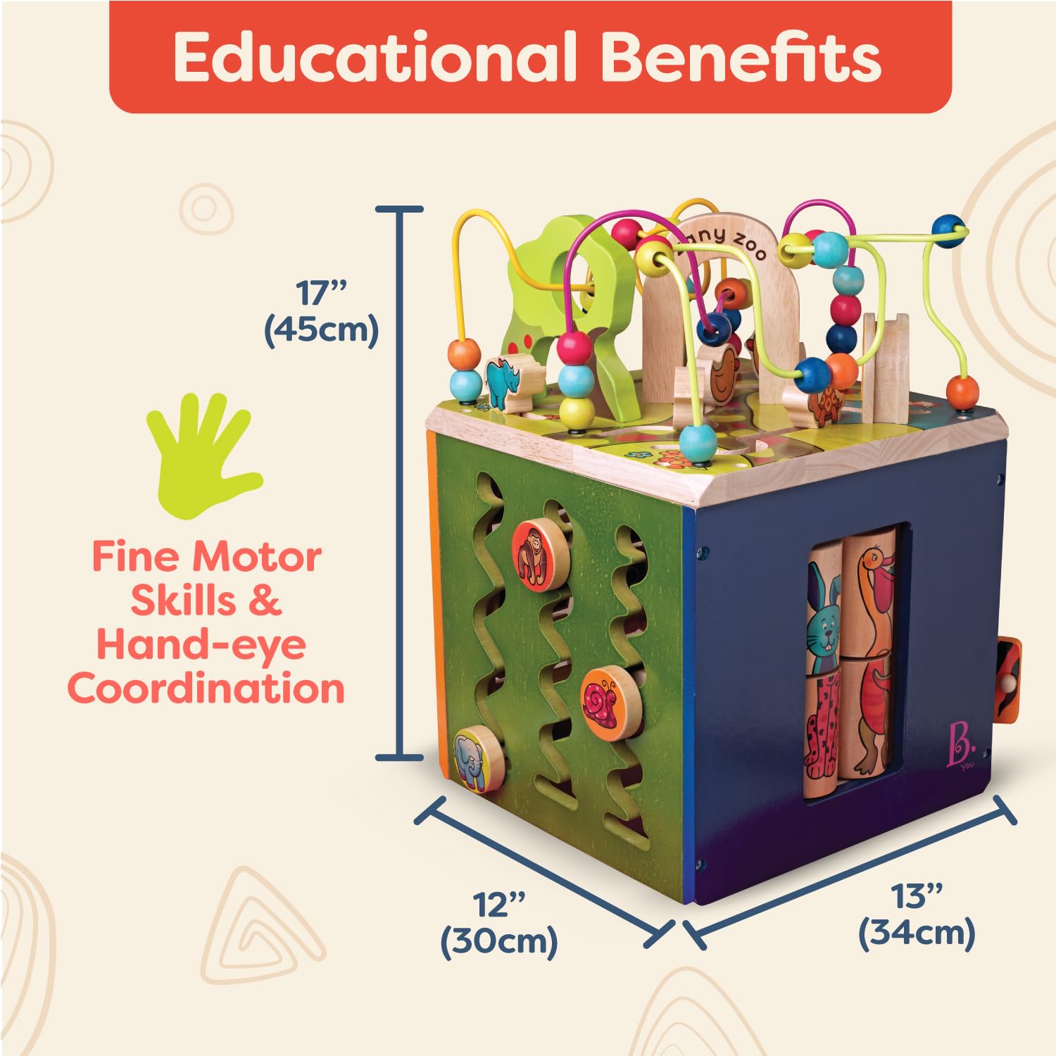 B. toys - Zany Zoo - Wooden Activity Cube - Educational Toys - Wooden Toys for Toddlers, Kids - 1 Year +